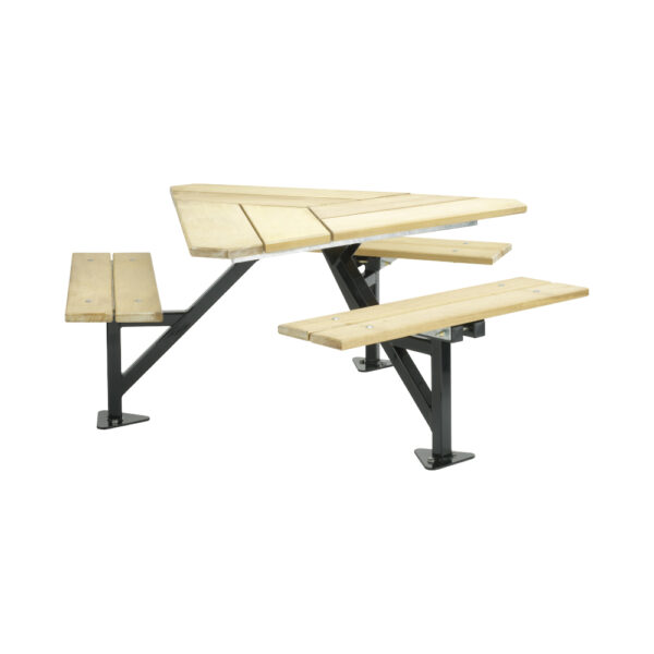 Iroko Wood & Steel Frame Tri-Table | Picnic Table | Earth-Anchors
