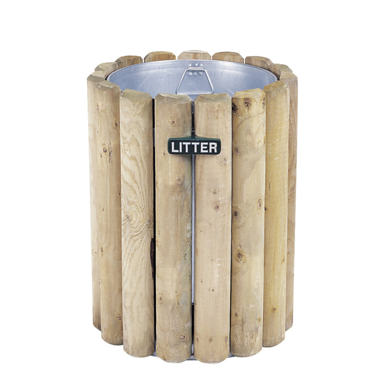 Round Timber Litter Bin | Street and Park Bin | Earth-Anchors